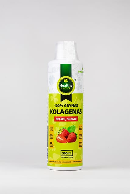 100% grynas kolagenas braškių skonio, 500ml – Healthy Choice